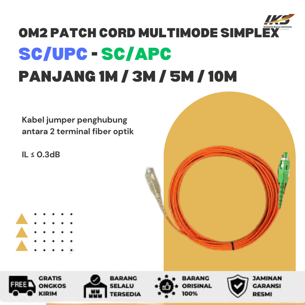 Jual OM2 Patch Cord MULTIMODE SIMPLEX SC UPC - SC APC Diameter 3mm ...