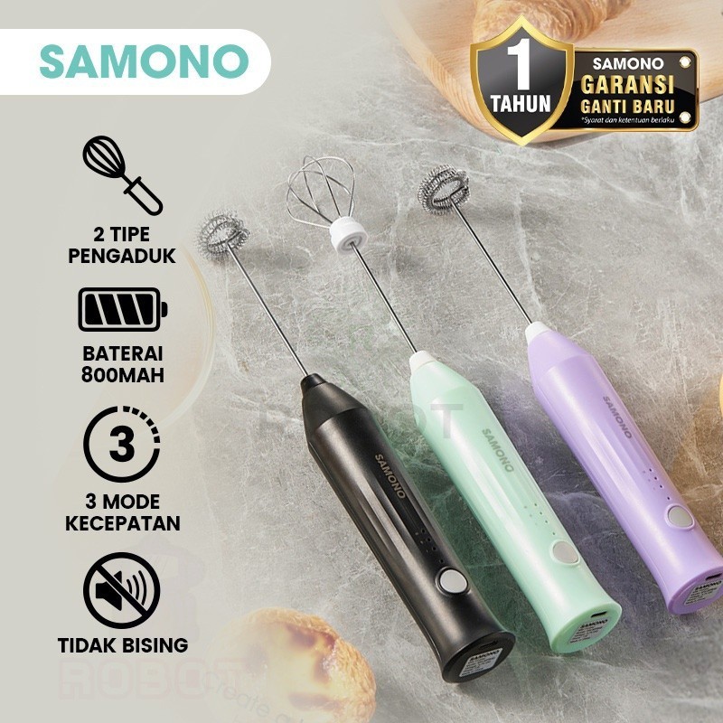 Jual SAMONO Rechargeable Milk Frother Egg Coffee Whisker SW-MFB40 3 ...