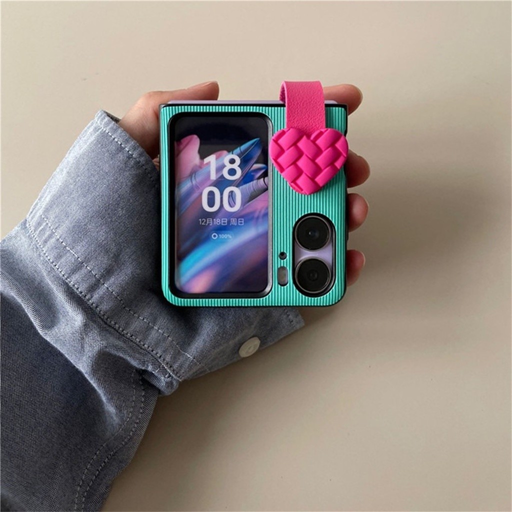 Jual Korean Simple Braid Heart Wrist Phone Case for OPPO Find N2 FLIP ...