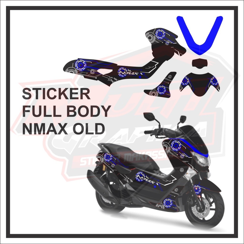 Jual Decal NMAX OLD Full Body Sticker NMAX Lama Motif Garis Hitam Biru ...