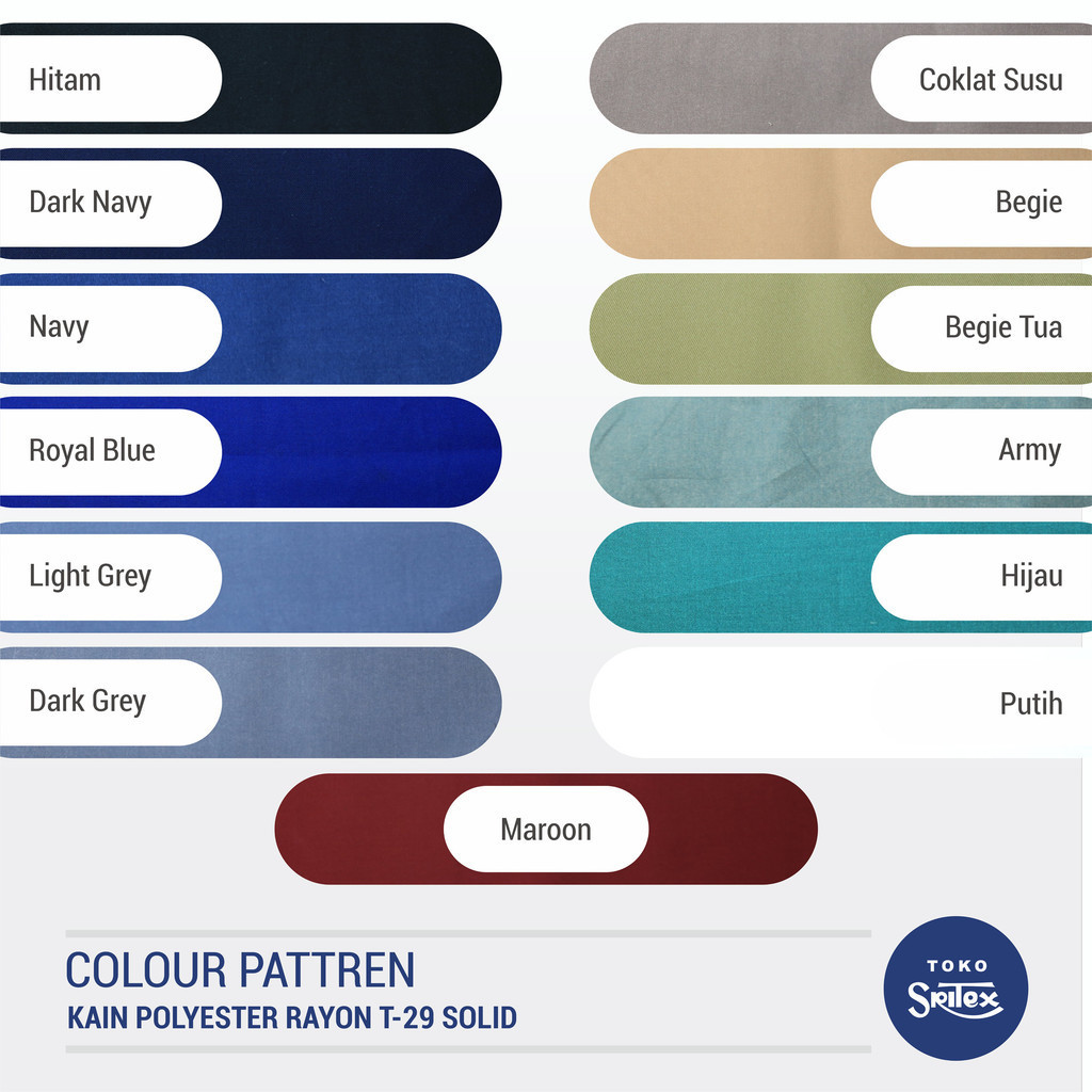 Jual Kain Tetron Rayon Plain Dyed Premium Ekspor, T29. Harga per 45cm ...