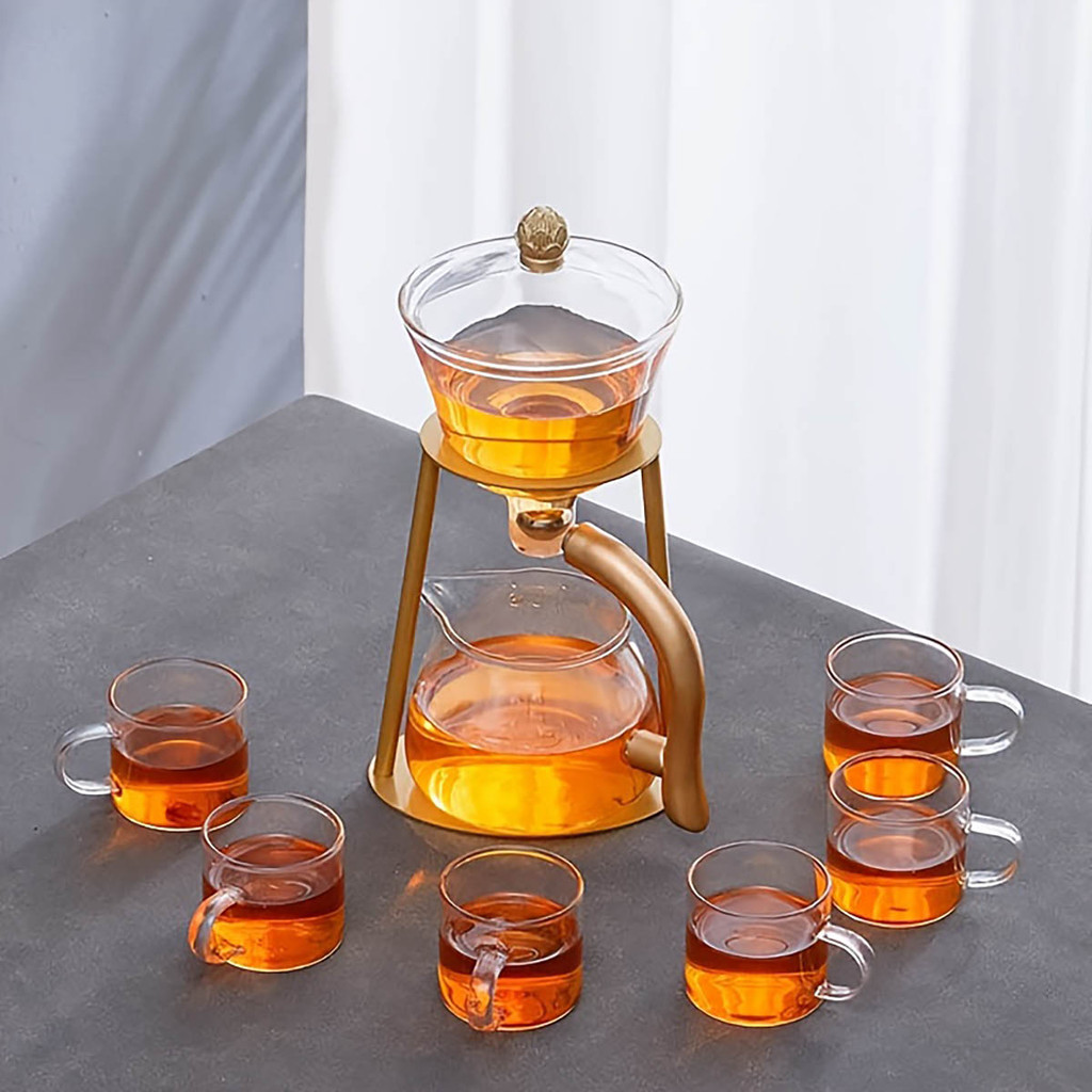 Jual 1 Set Glass Teapot Set Lazy Kungfu Tea Pot Set Semi-Automatic Drip ...