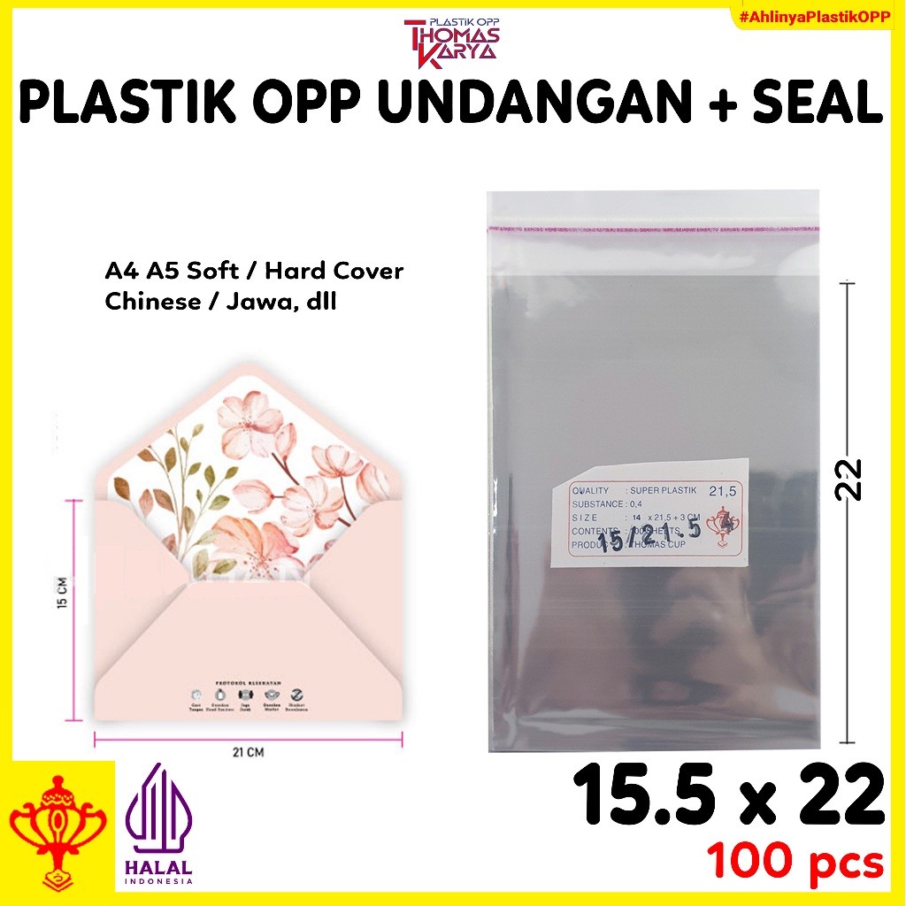 Jual Plastik Undangan 15,5x22 isi 100 Kantong OPP Kertas A5 dengan Lem Seal Perekat | Shopee ...
