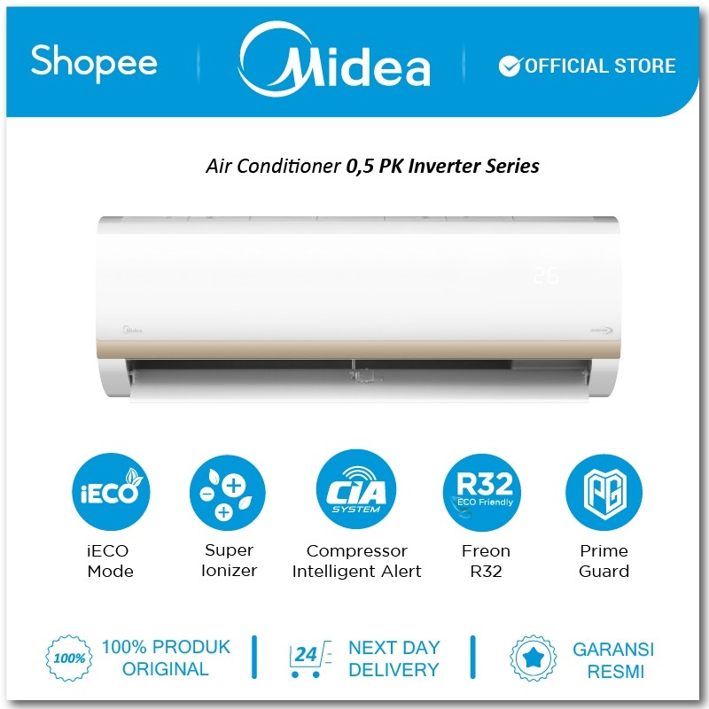 Jual Midea AC Split 1/2 PK 0.5 1 PK 2 PK + Pasang Inverter Low Watt Hemat Anti Karat Kamar Tidur ...