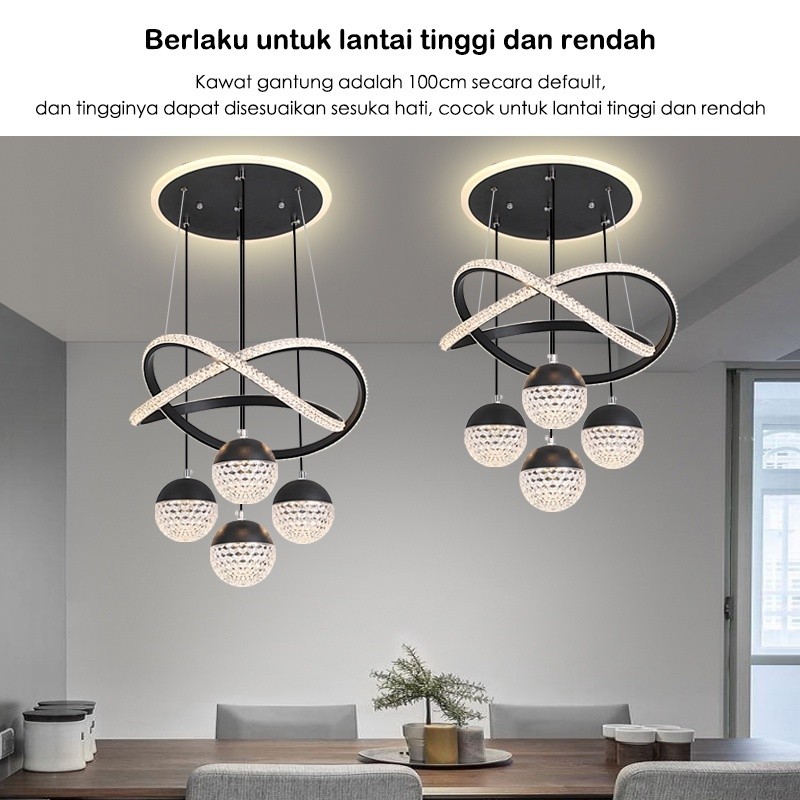 Jual lampu gantung kristal minimalis mewah 3 warna LED Remote Control ruang tamu Dekorasi Hotel ...