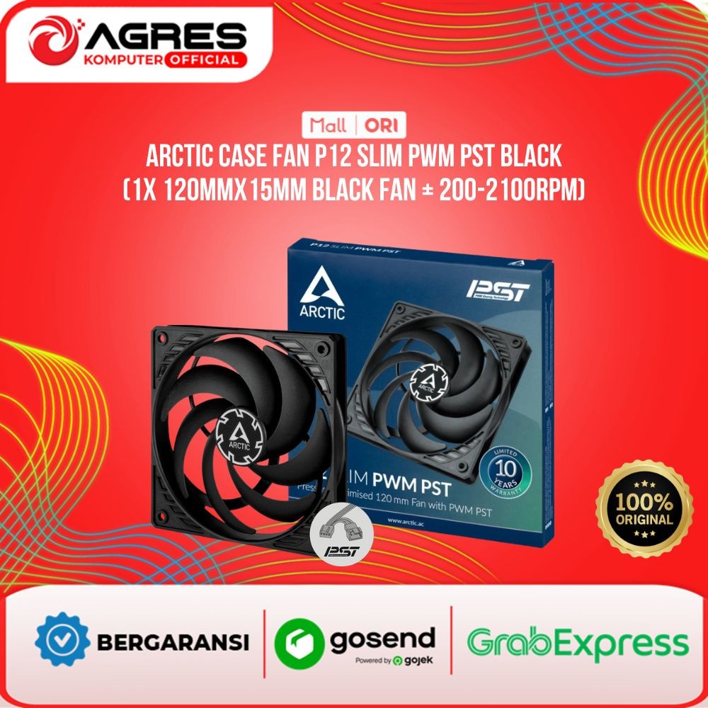 Jual ARCTIC CASE FAN P12 SLIM PWM PST (1X 120MMX15MM BLACK FAN + 200 ...