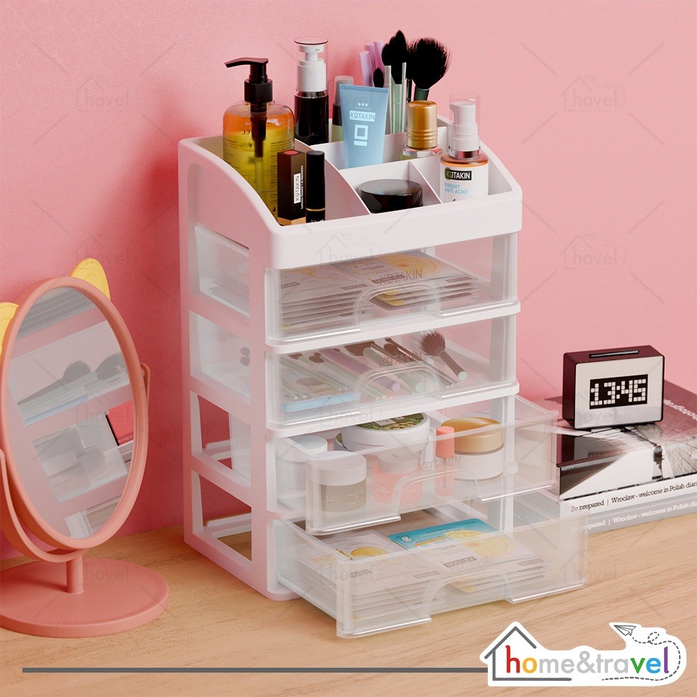 Jual Storage Box 4 Laci Tempat Make Up Aesthetic Rak Skincare Kosmetik Plastik Meja Serbaguna ...