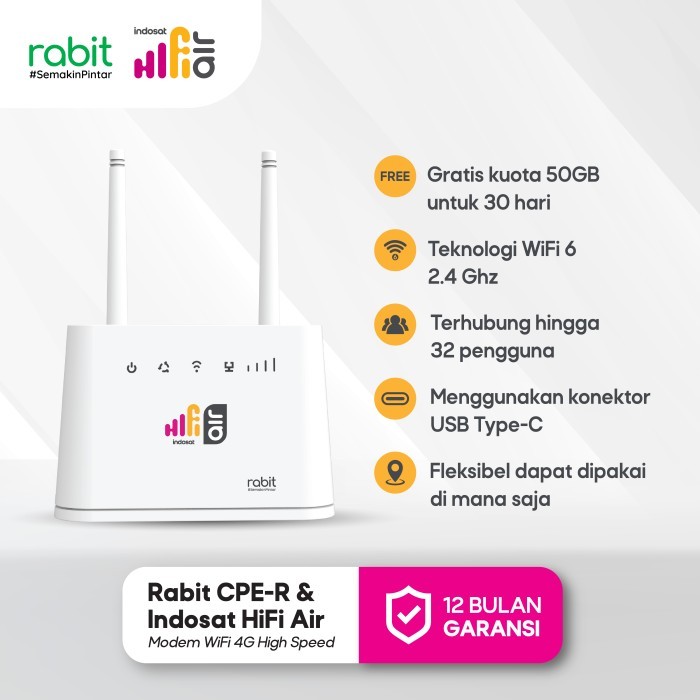 Jual MODEM RABIT CPE-R MODEM ROUTER WIFI 4G LTE INDOSAT HIFI AIR ROUTER WIFI 6 USB TYPE C FREE ...