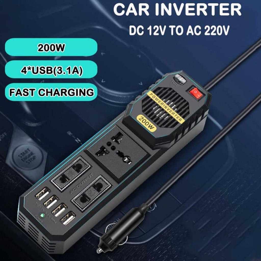 Jual BYGD Car Power Inverter DC 12V to AC 220V 200W with 4 USB Port ...