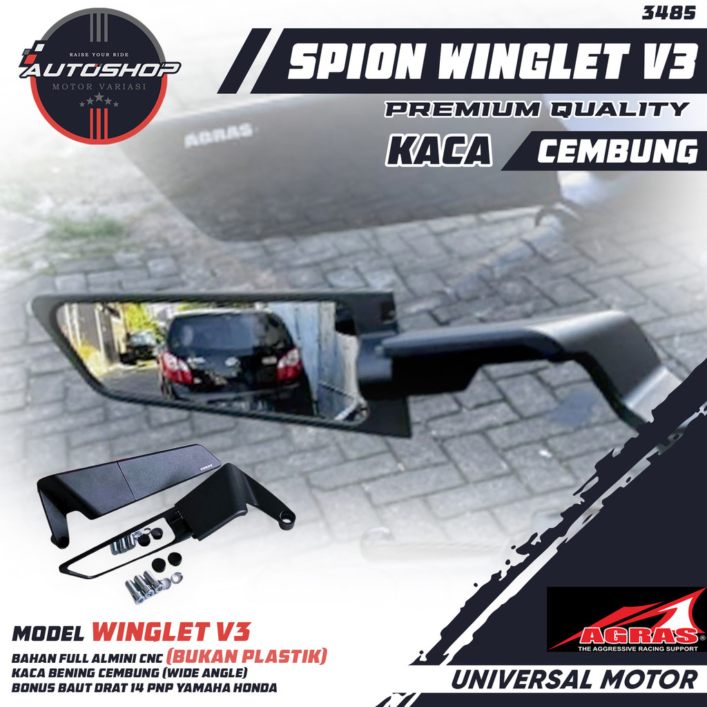 Jual Spion Winglet V3 BLACK STEALTH SERIES Model Allumunium Alloy ...