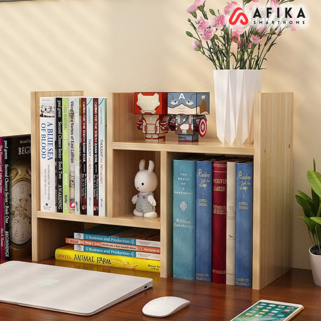 Jual Rak Buku Rakit DIY Table Bookshelf Organizer Kayu 50x17x34.5cm ...