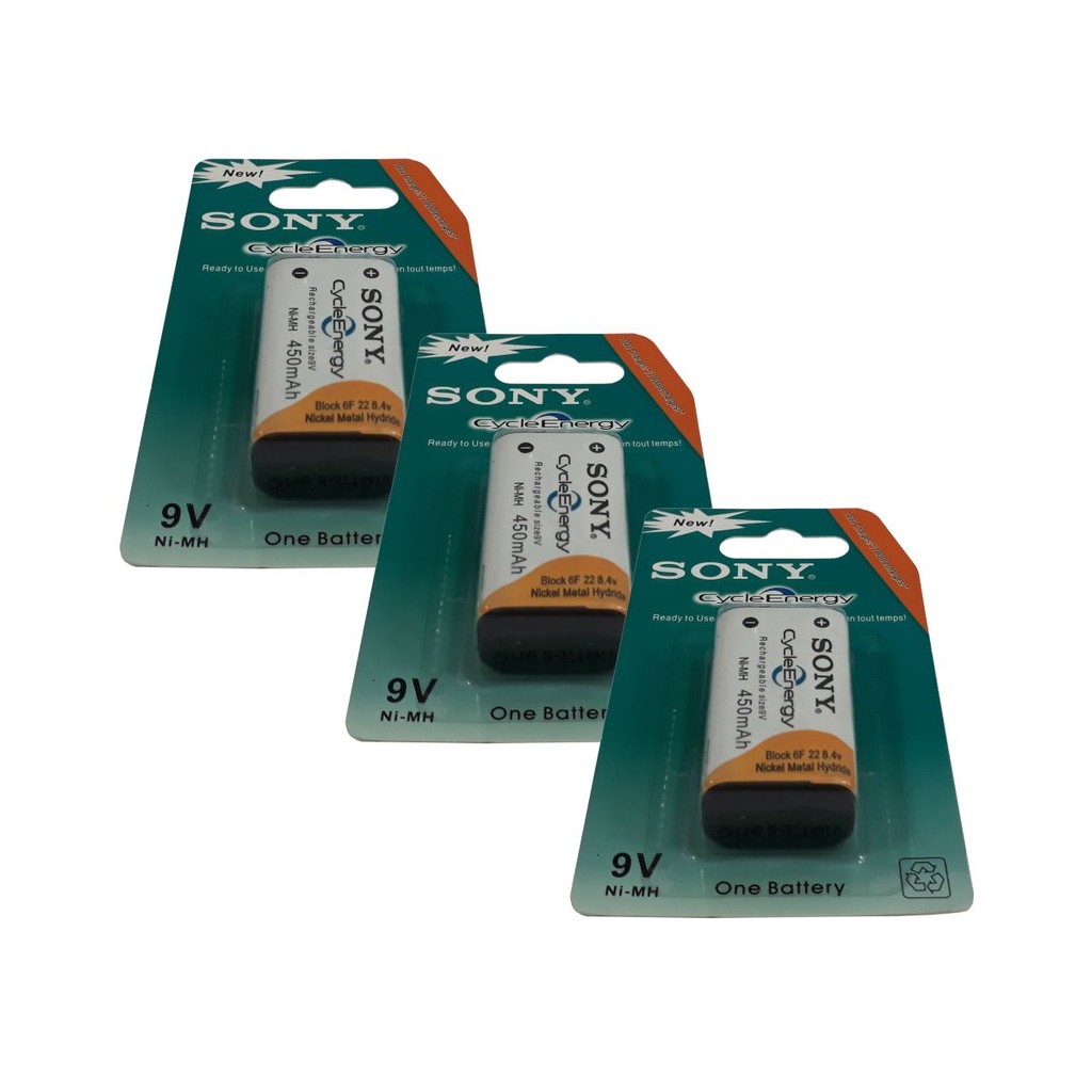Jual Baterai kotak 9V Batere cas Rechargeable Battery NiMH SONY 450mAh ...