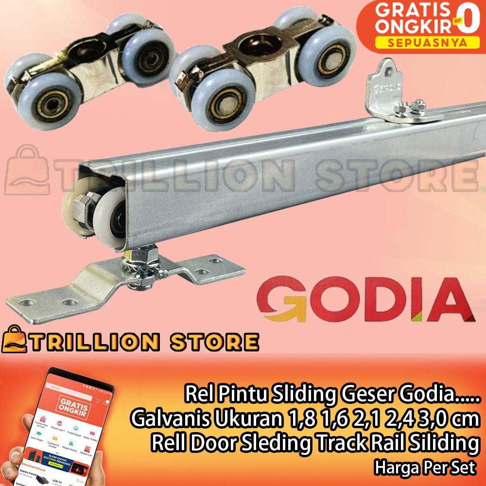 Jual Godia Rel Pintu Sliding 1set Roda Gantung Ukuran 1,8 1,6 2,1 2,4 3,0 Meter Rell Door ...