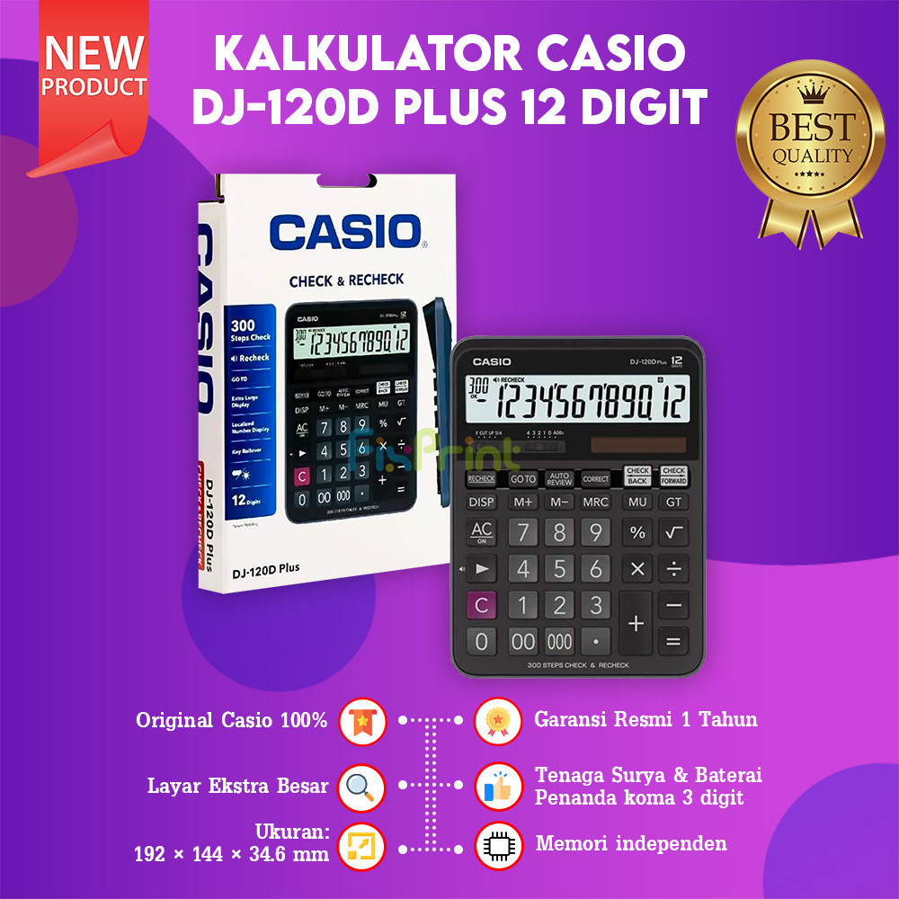 Jual FixPrint Calculator Casio DJ-120D Plus 12 Digit Kalkulator Cek Ulang Original | Shopee ...