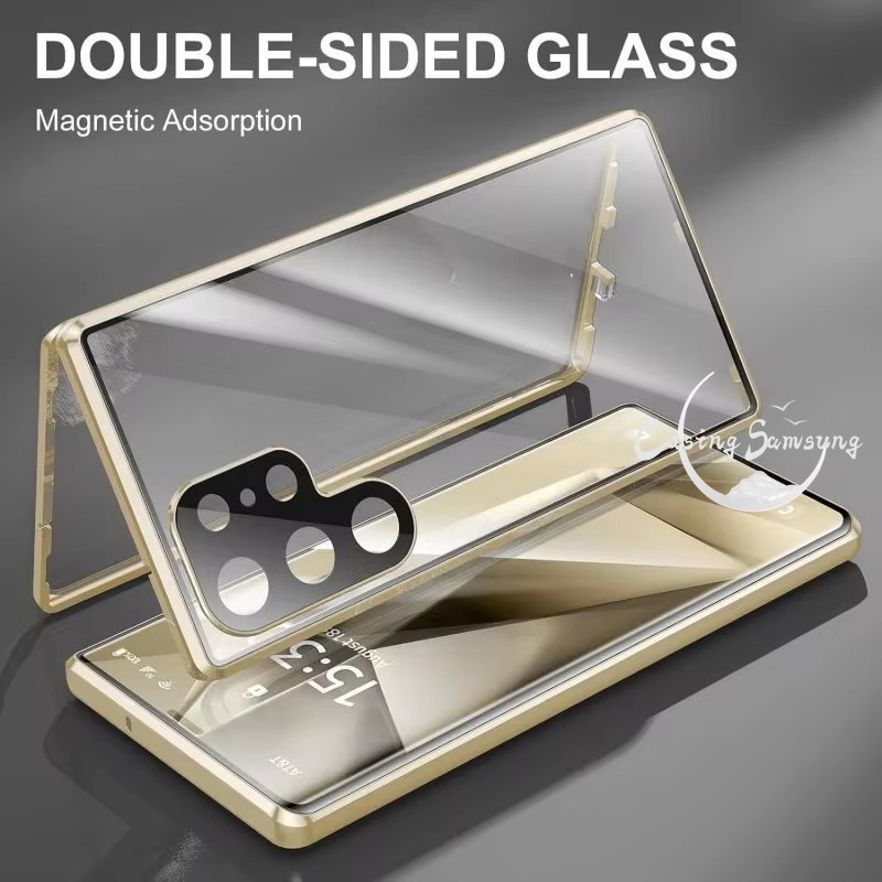 Jual 360° Glass Double Sided Metal Snap Lock Phone Case for Samsung ...