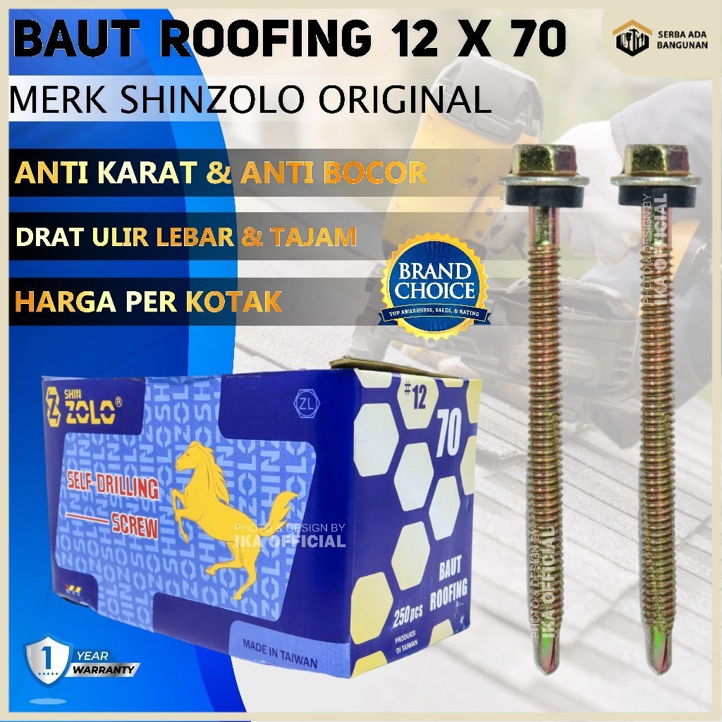 Jual SAB BAUT ROOFING ZOLO 12 x 70 / Baut Rofing ( 7 cm ) / Baut Atap ...