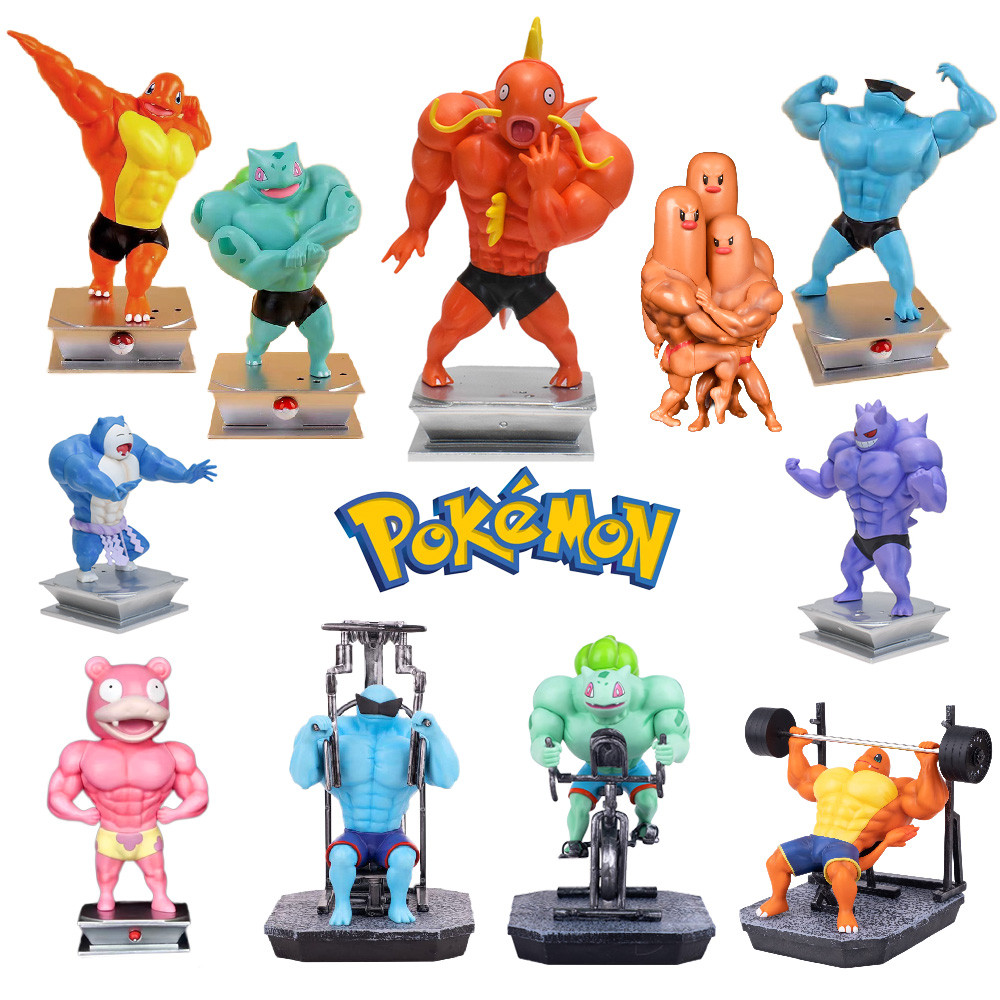 Jual 18cm Pokemon Figures GYM Cartoon Fitness Muscle Man Charmander ...