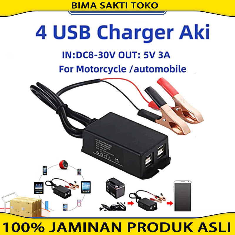 Jual 4 USB Charger Aki di Motor - Sambungan Charger HP ke Aki Motor ...