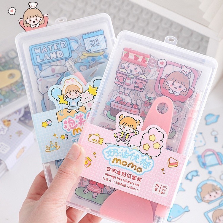 Jual Momo Sticker Set Storage Box Kit Kotak Sticker Aesthetic | Shopee ...