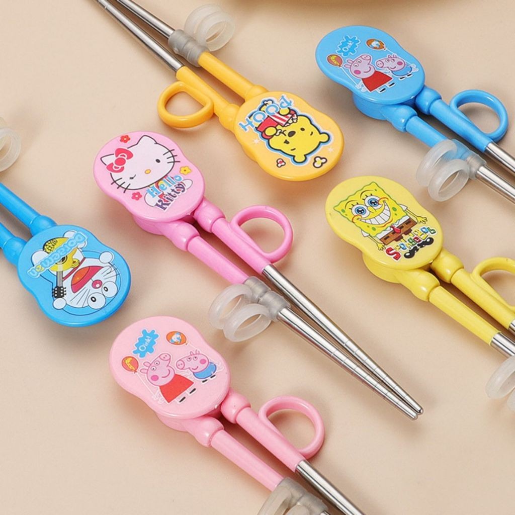 Jual Sumpit Belajar Makan Anak Karakter Stainless Besi / Training ...