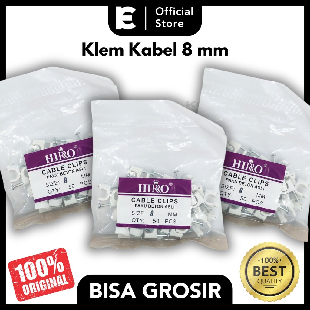 Jual Klem Kabel 8mm Paku Beton HIRO Isi 50pcs Paku Kabel Jepit Kabel ...