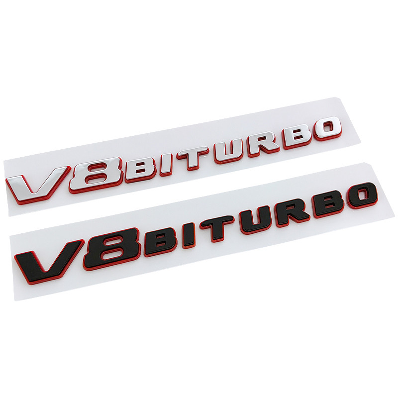 Jual New 3D ABS Red Black Logo V8 Biturbo Emblem Letters Car Fender ...