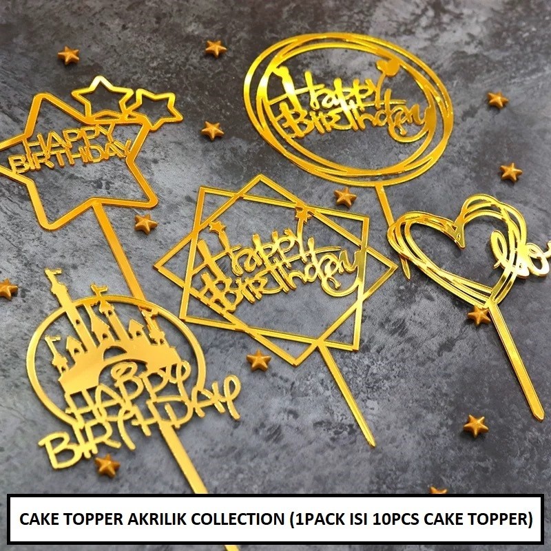 Jual [1PACK = 10PCS] CAKE TOPPER AKRILIK cake topper happy birthday ...
