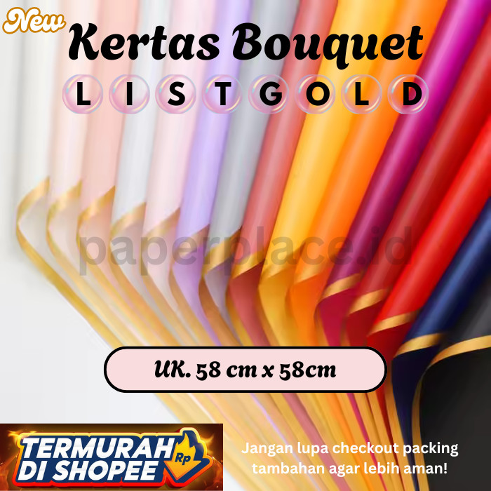 Jual [PREMIUM] KERTAS BUNGA LIST GOLD CELLOPHANE PAPER FLOWER WRAP ...