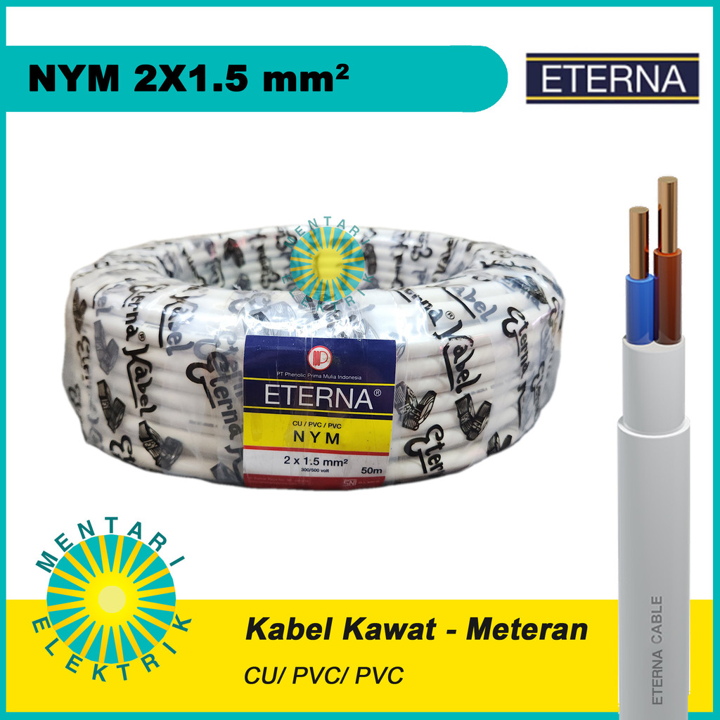 Jual Kabel Listrik Eterna Nym 2x1.5 / 2x1,5 Meteran Per Meter | Shopee ...