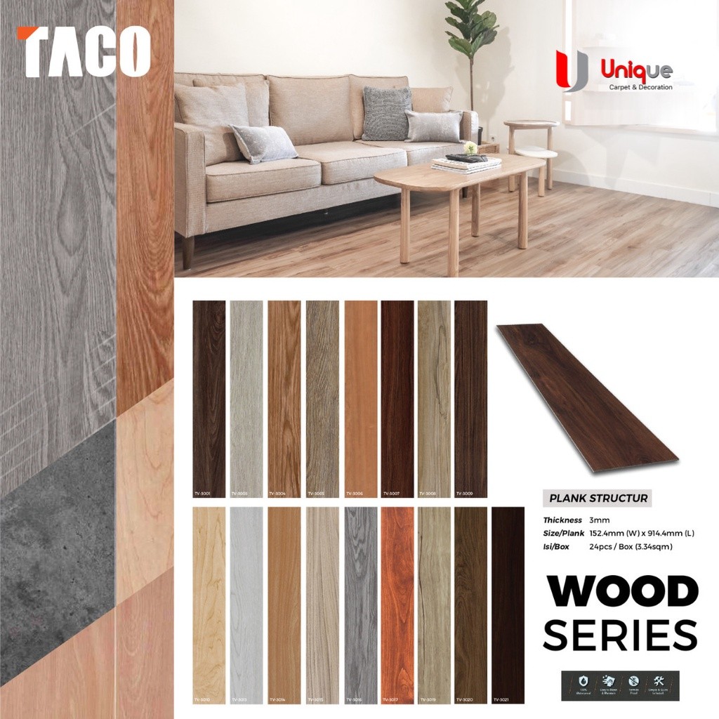 Jual NEW Jual Vinyl lantai Taco Bahan Vinyl Tebal 3 mm / Vinyl Plank ...
