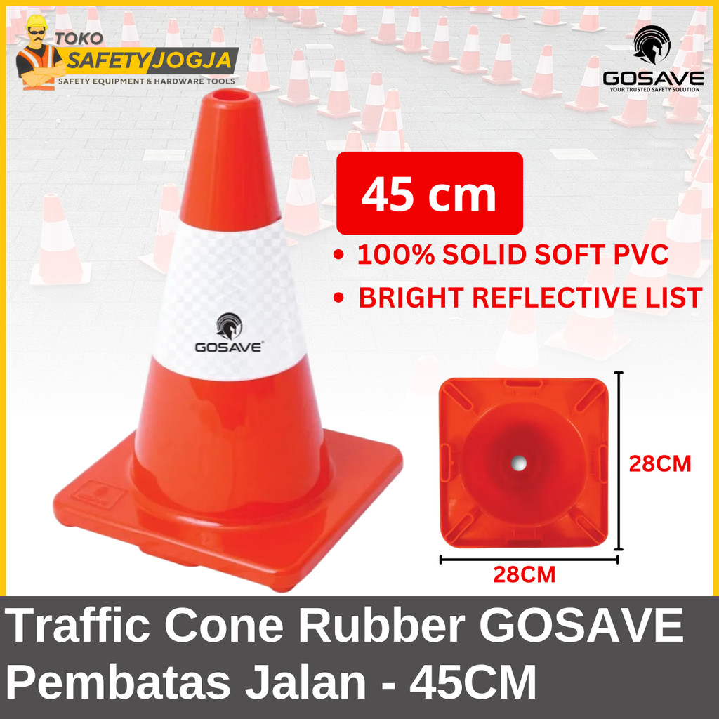 Jual TRAFFIC CONE 45 CM GOSAVE Safety Traffic Cone 45 cm / Traffic Cone Rubber 45cm / Kerucut ...