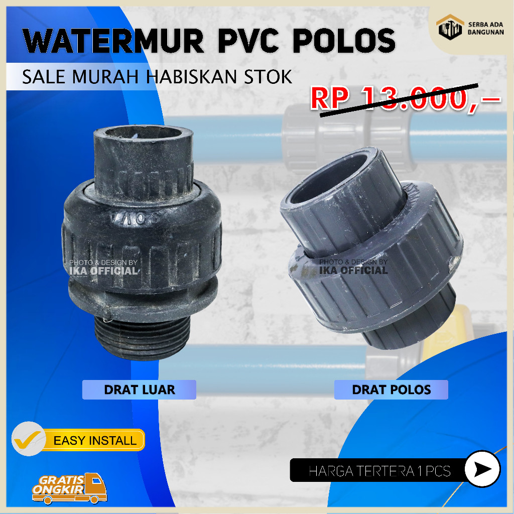Jual SAB WATERMUR WATERMOOR POLOS & DRAT LUAR PVC 1 - 1/2 - 3/4 INCH WATER UNION SOCKET ...