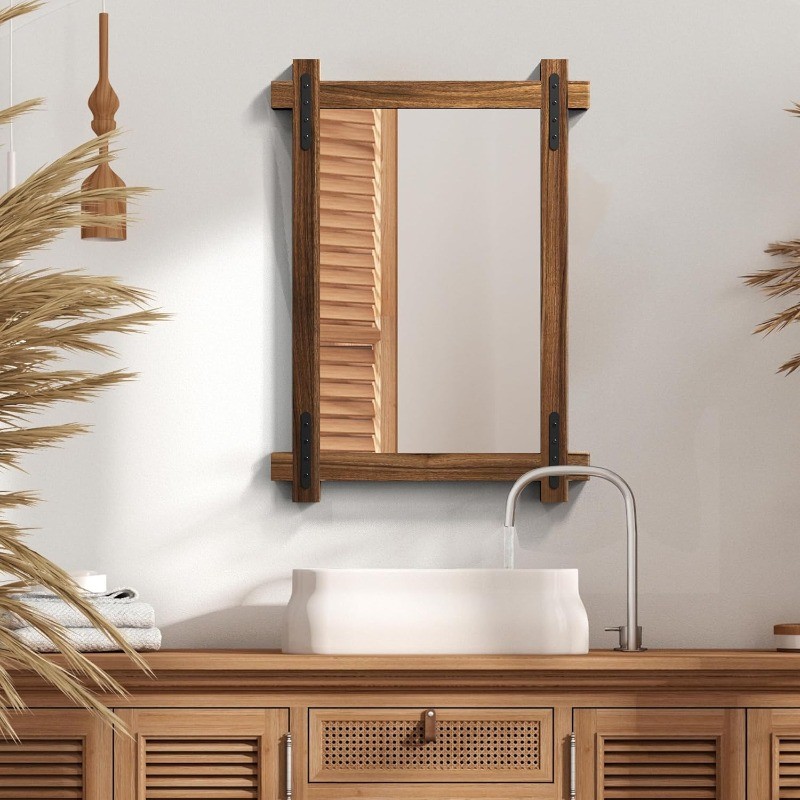 Jual 40 X30 Rustic Wooden Framed Wall Mirror Natural Wood Bathroom