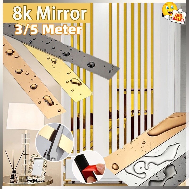 Jual 3/5 Meter List Plat Strip Mirror/List dinding/Strip Mirror Gold ...