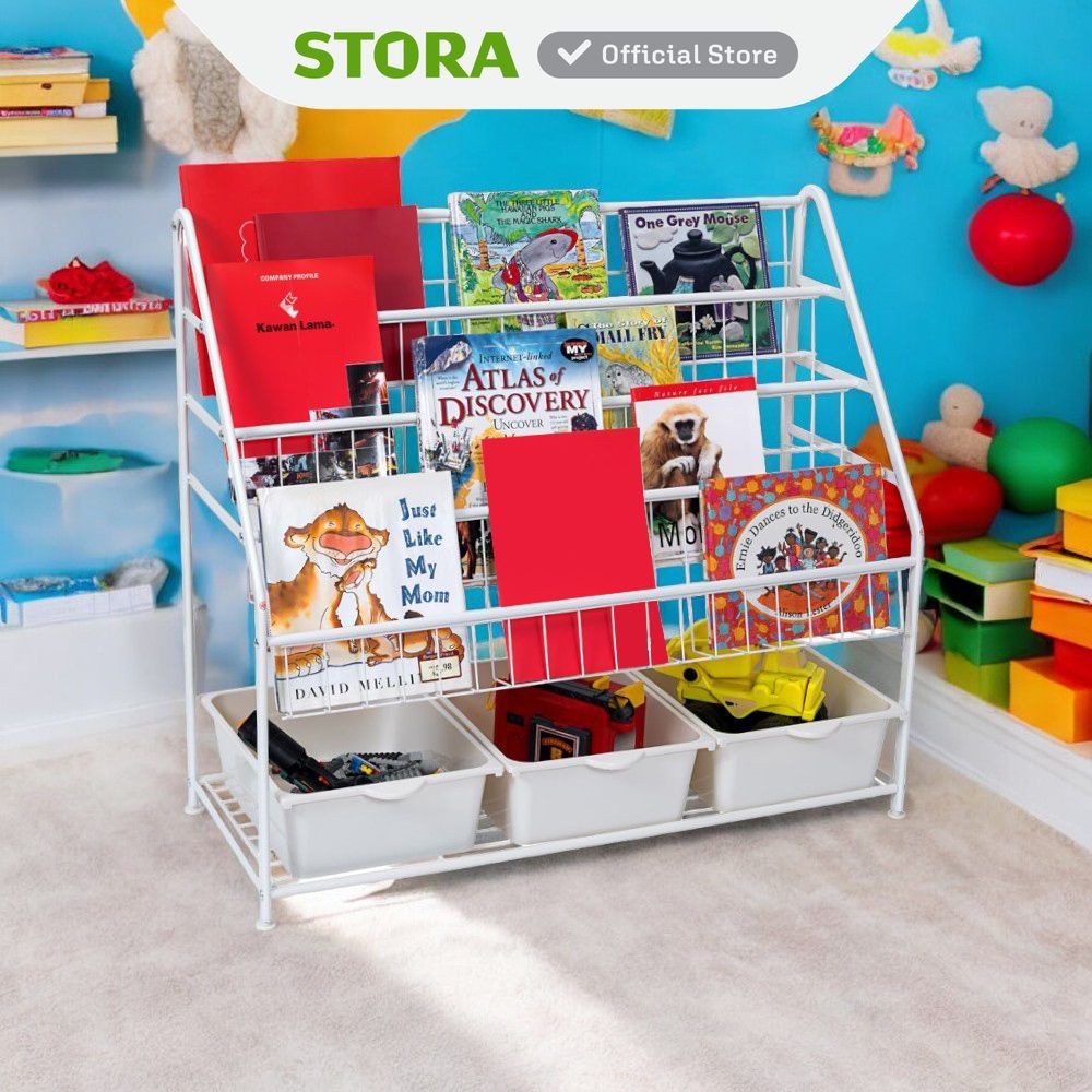 Jual Stora Rak Buku Anak Dengan 3 Tray Plastik - Putih Bookshelf Books ...