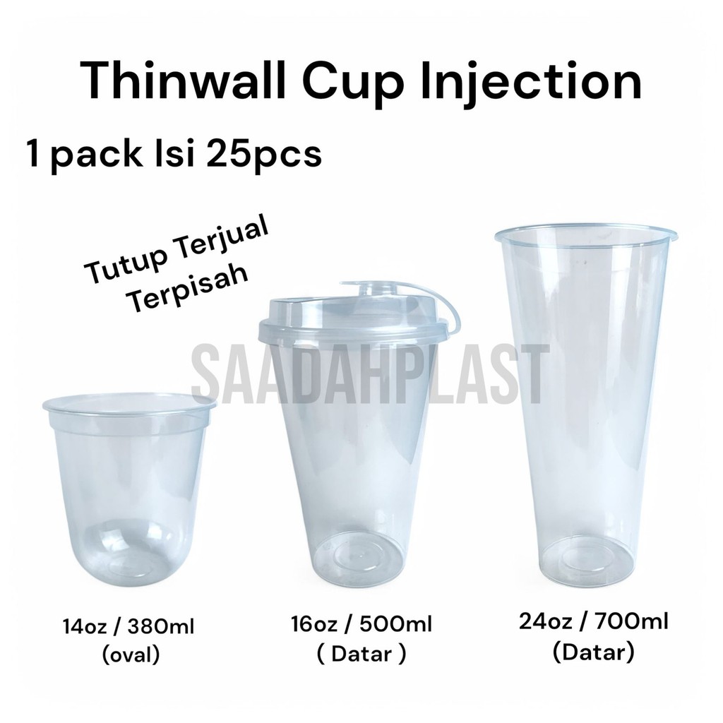 Jual Thinwall Cup Injection Tebal - Isi 25set PP Oval Datar 14oz 380ml ...