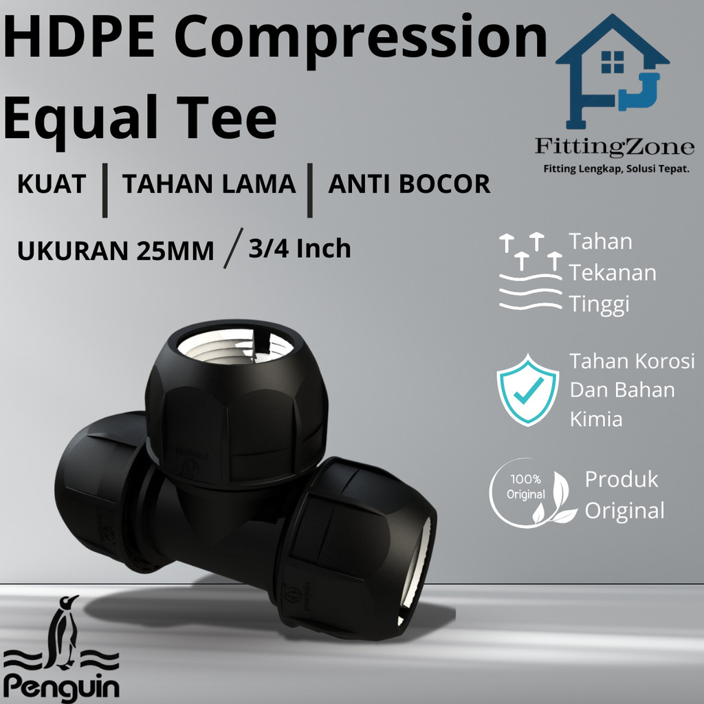 Jual Sambungan Pipa HDPE Equal Tee / T ukuran 3/4 inch atau 25mm FITTING COMPRESSION Merk ...