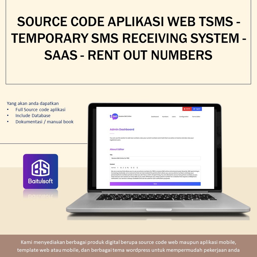 Jual SOURCE CODE APLIKASI WEB TSMS - TEMPORARY SMS RECEIVING SYSTEM - SAAS - RENT OUT NUMBERS ...
