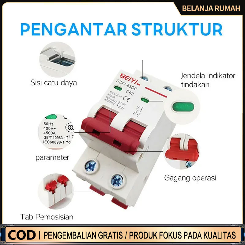 Jual MCB DC 2P 63A circuit breaker PV solar panel surya Tegangan Batas ...