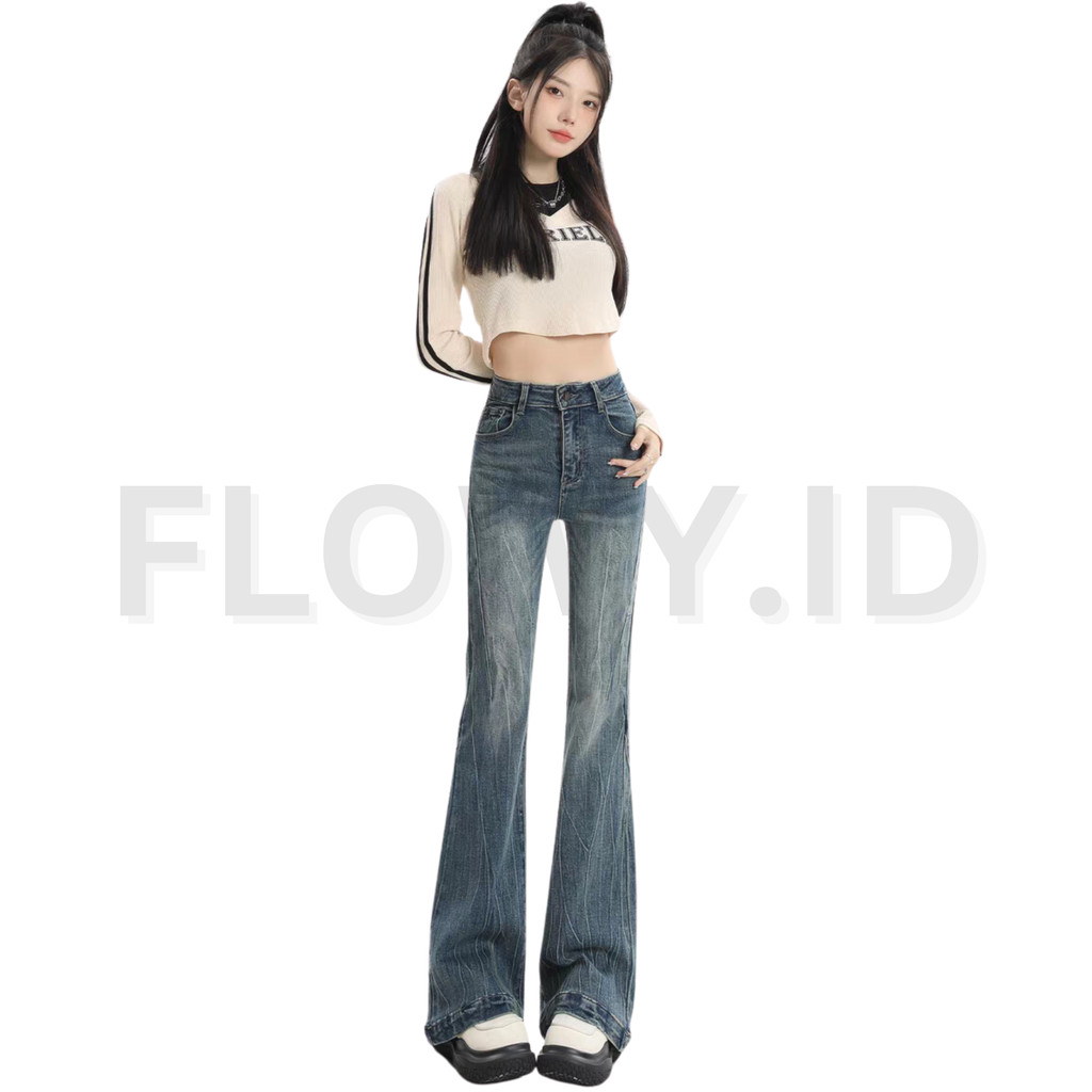 Jual FLOWY - Celana Cutbray Jeans Wanita Biru Retro Highwaist Cutbray ...