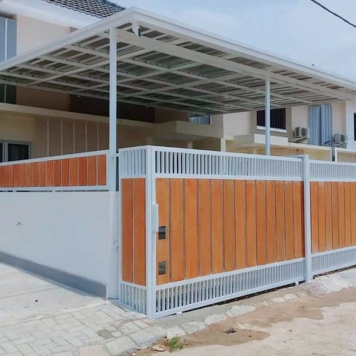 Jual pagar besi rumah dorong minimalis kombinasi besi hollow+GRC/costum ...