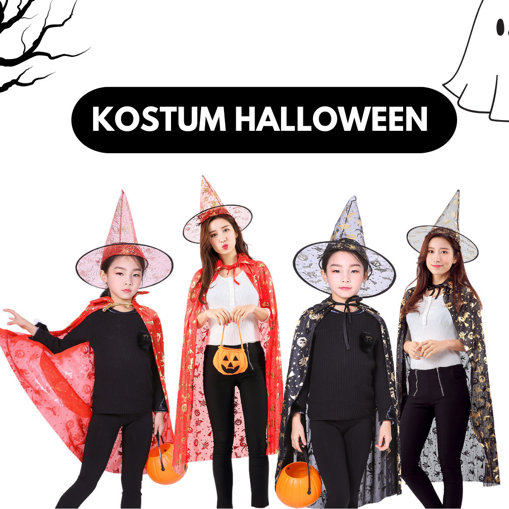 Jual DECORRY (JTH01) Kostum Halloween Jubah Set Topi Anak/Witch Costume ...