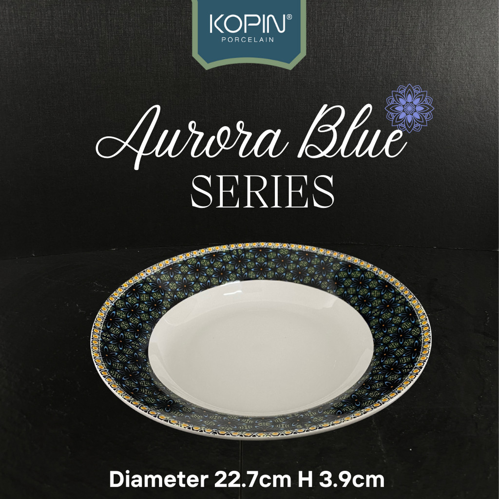 Jual Piring Makan Keramik Porselen Model AURORA BLUE Diameter 23 CM ...