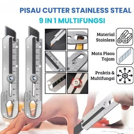 Jual Pisau Cutter Stainless 9IN1 Multifungsi Cutter Besi Tajam Anti ...