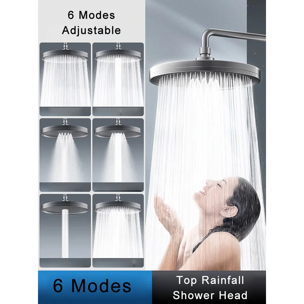 Jual New 230mm Big Panel Showerhead 6 Mode Supercharge Rainfall Shower ...
