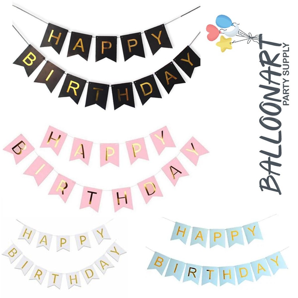Jual Banner HBD Gold Segilima/Banner Flag Warna/Banner Fancy/Banner ...