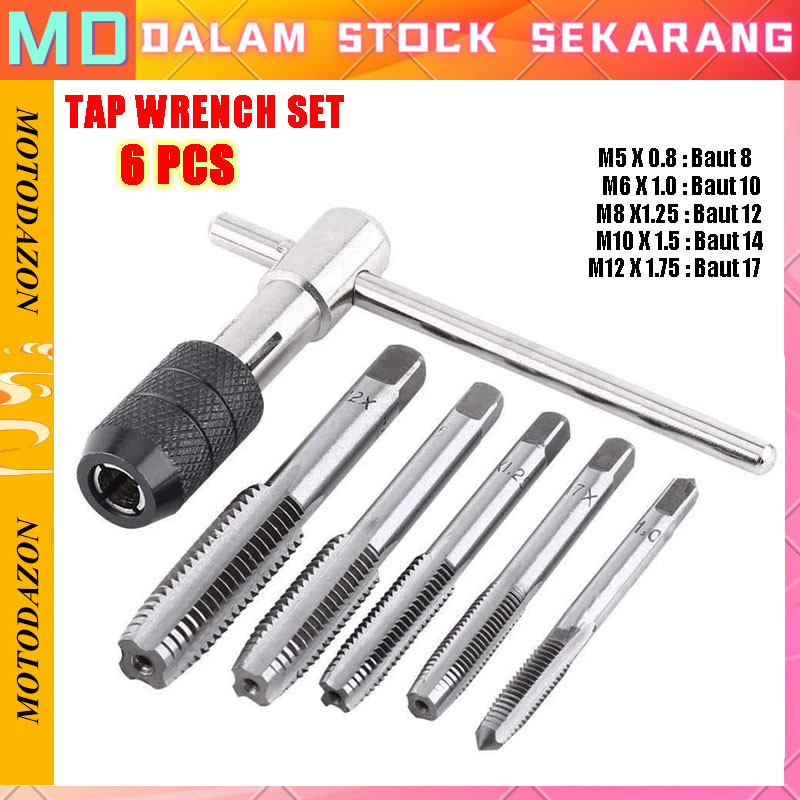 Jual 【Stok Tersedia】Handtap Set 6pcs Gagang Hand Tap Set M3-M8 Snei Drat Dalam Tapping Set ...