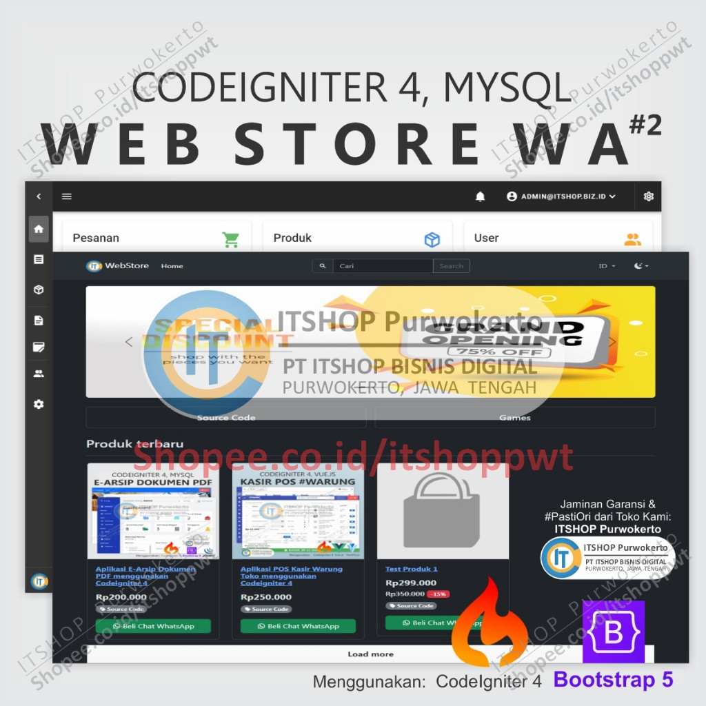 Jual Source Code Aplikasi Web Store Toko Online Digital Order Manual menggunakan Codeigniter 4 ...
