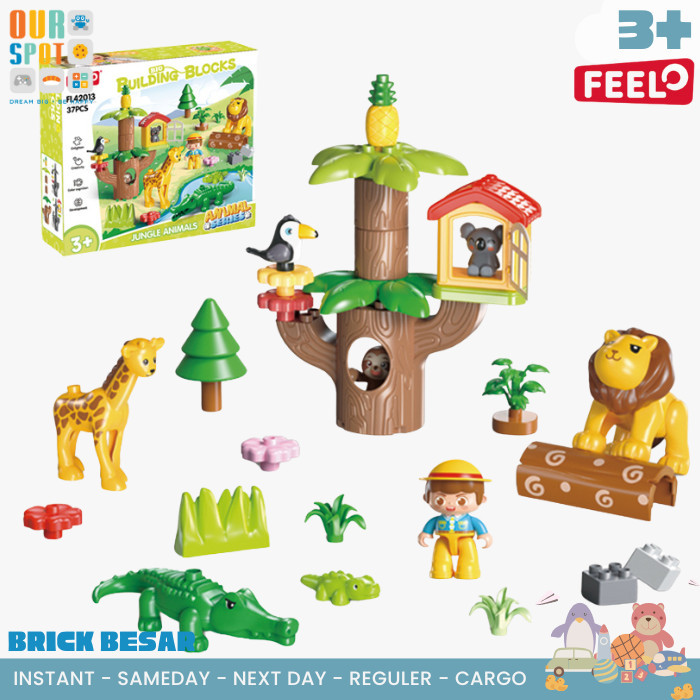 Jual Feelo Jungle Animal 37 pcs building block - brick besar | Shopee Indonesia