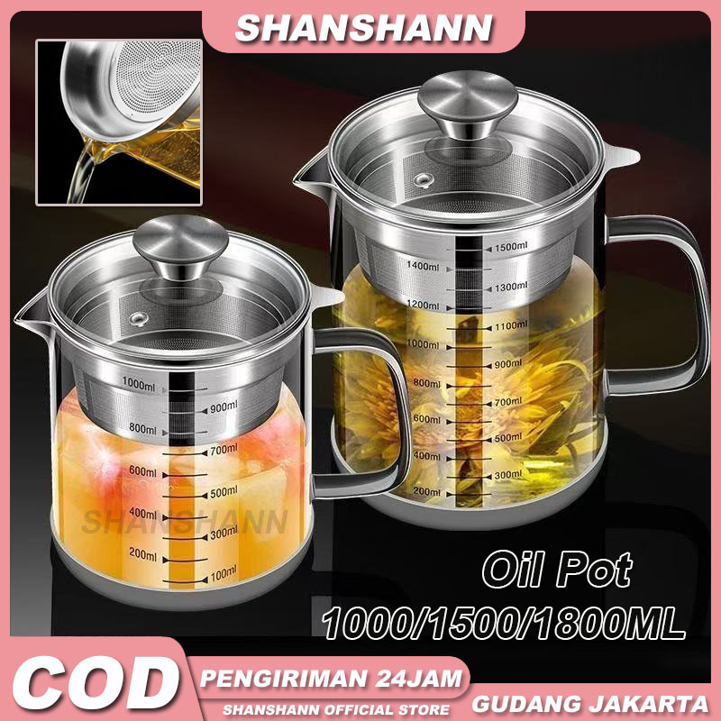 Jual 1000/1500/1800ml Oil Pot Tempat Saringan Minyak Kaca Borosilikat ...